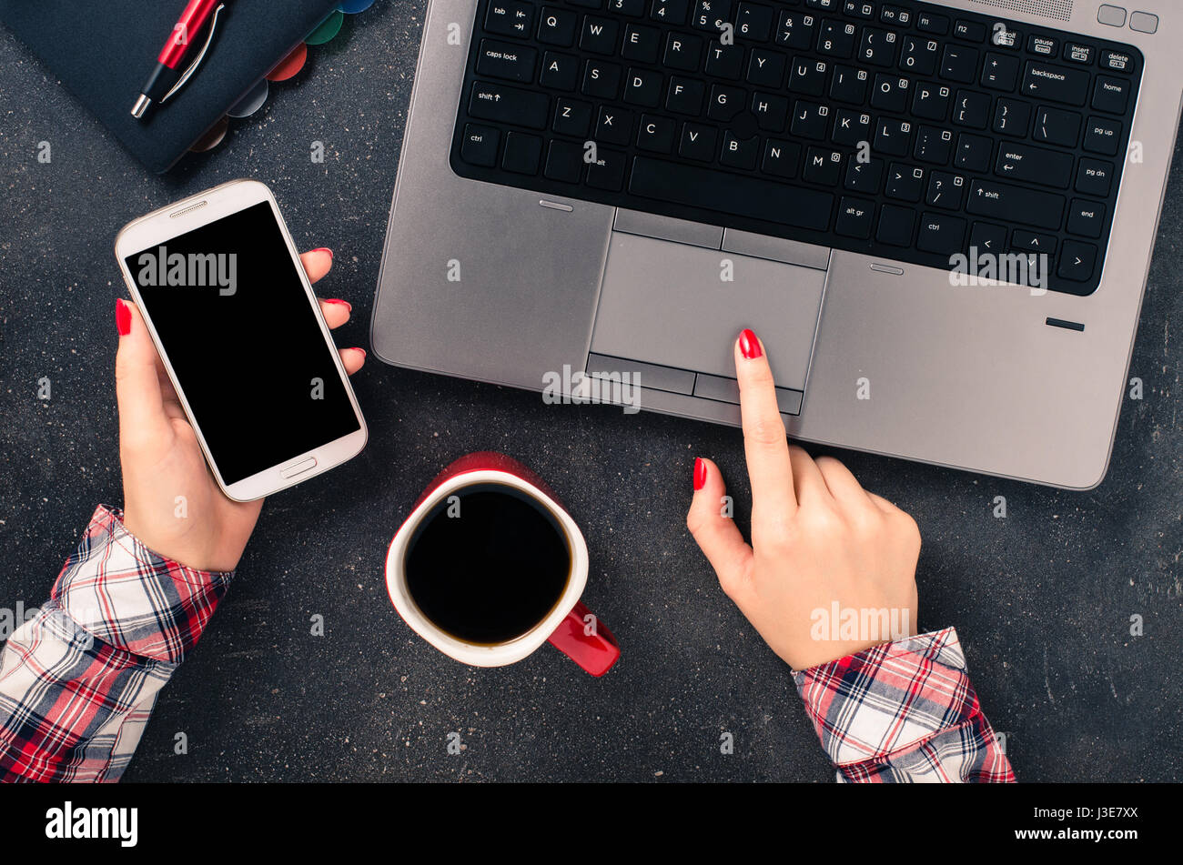 Female hands using modern laptop Stock Photo - Alamy