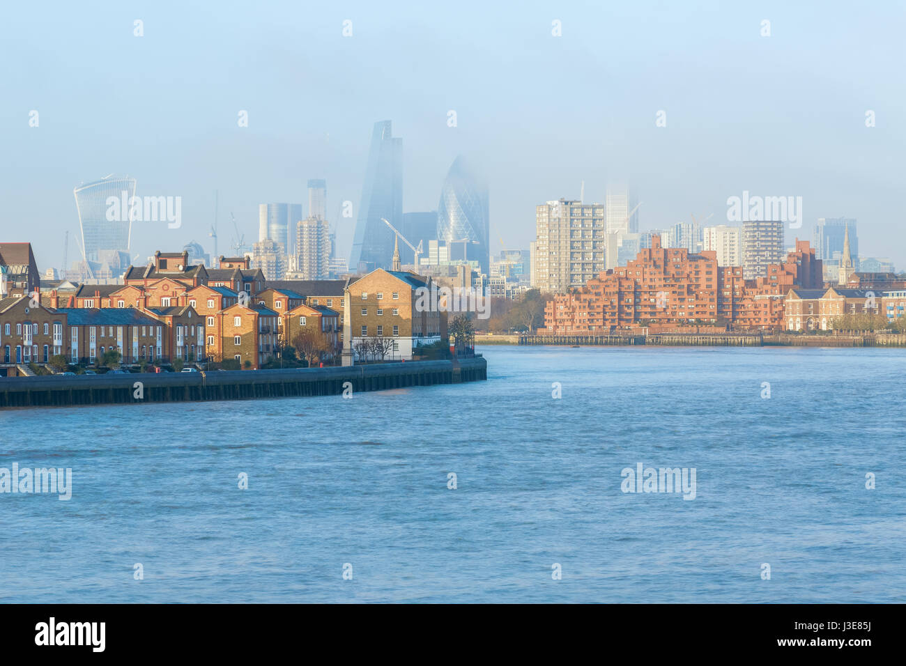 Hazy view of City of London seen from Canary Wharf Stock Photo - Alamy