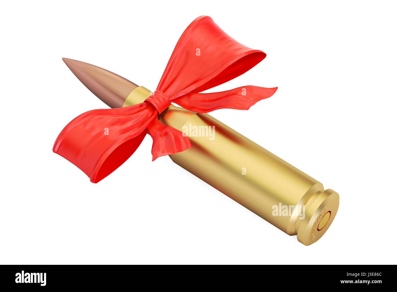 bullet with red bow, present concept. 3D rendering isolated on white ...