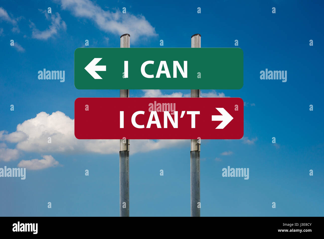 concept of I Can versus I Can't on road signs Stock Photo - Alamy
