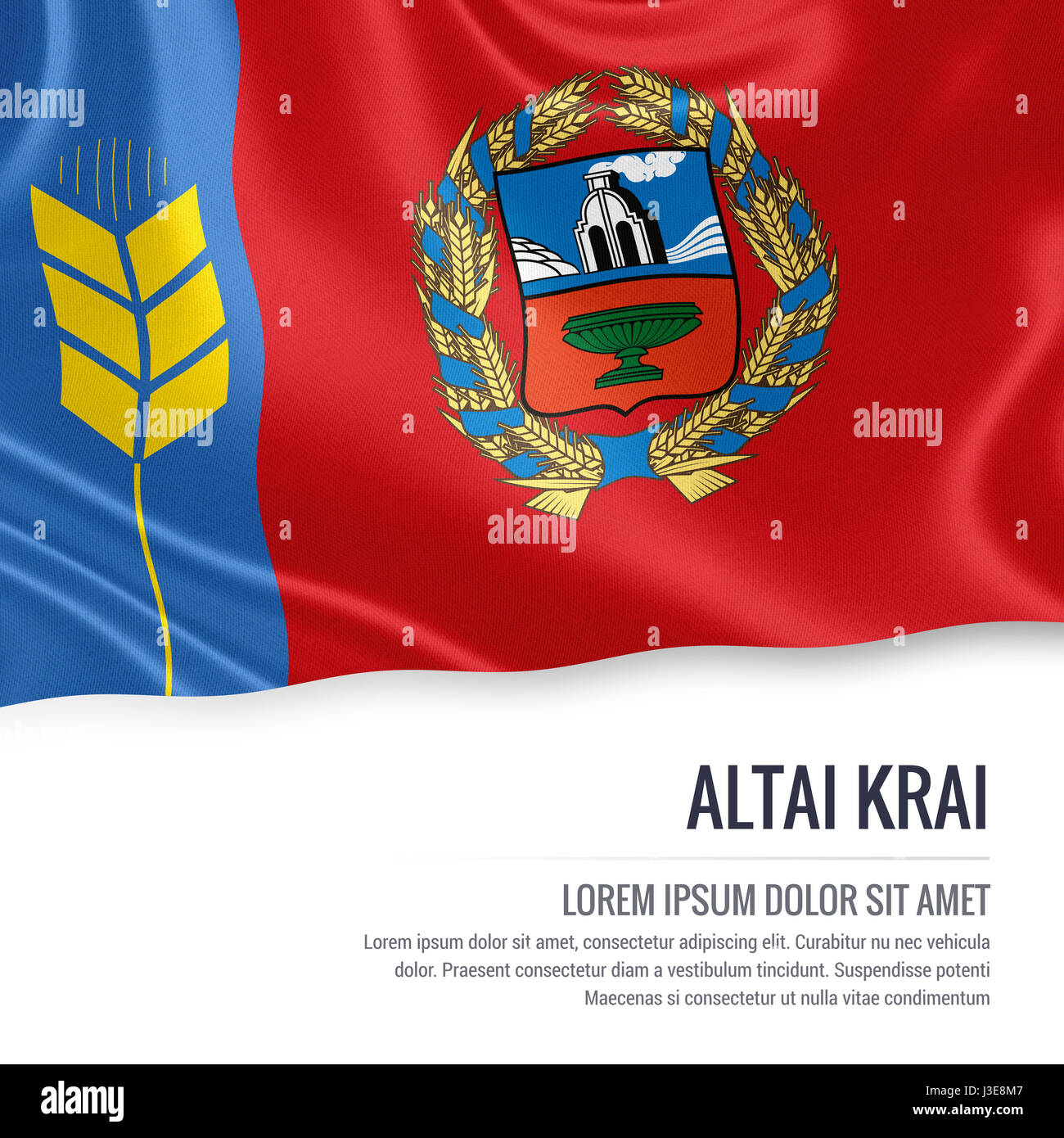 Russian state Altai Krai flag waving on an isolated white background ...