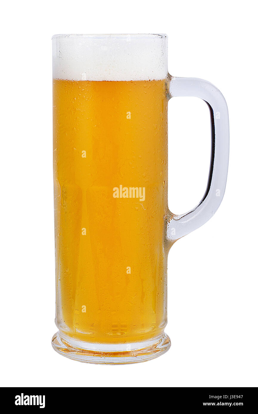 A beer mug of classic light beer. Refreshing light beer on a white ...