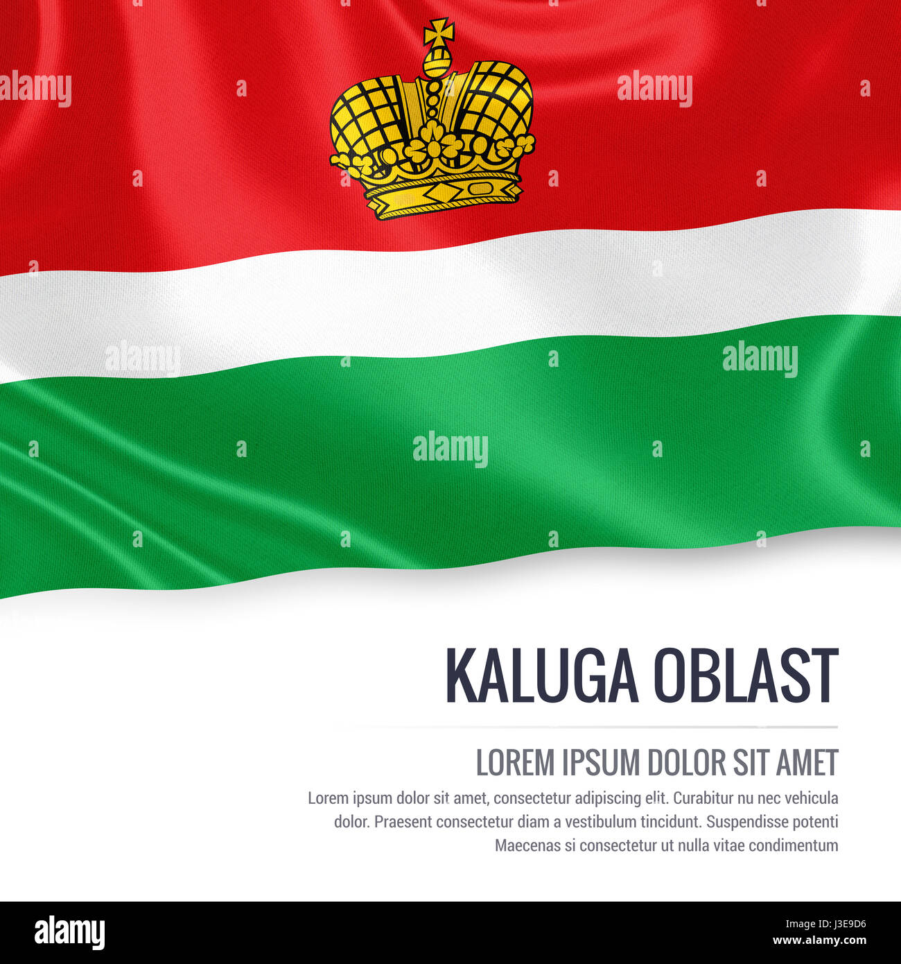 Russian state Kaluga Oblast flag waving on an isolated white background ...
