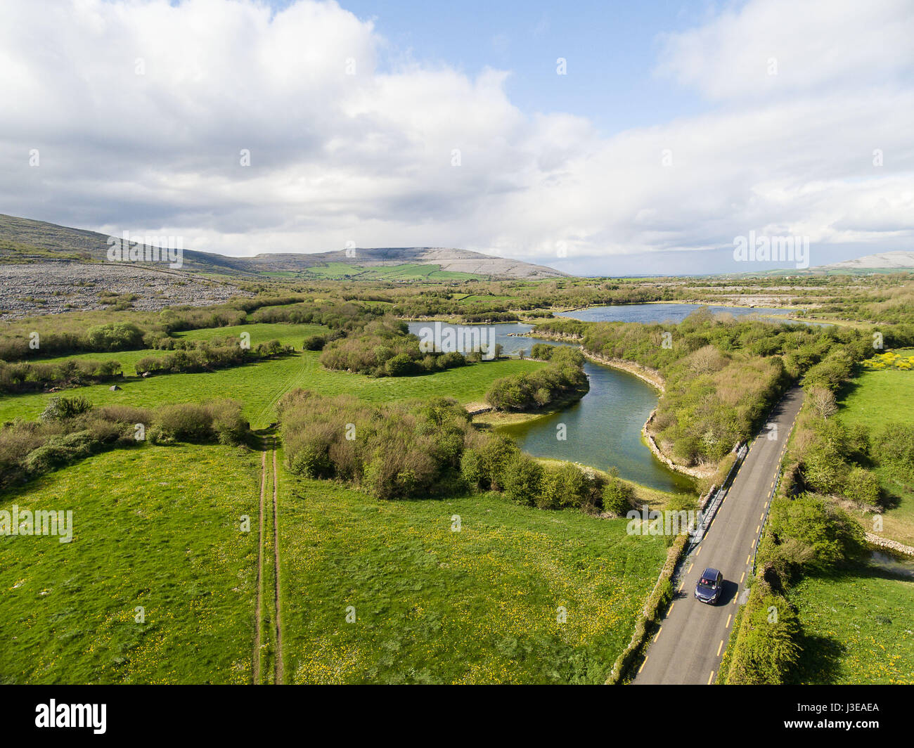 Epic Aerial view of the beautiful Irish countryside nature landscape ...