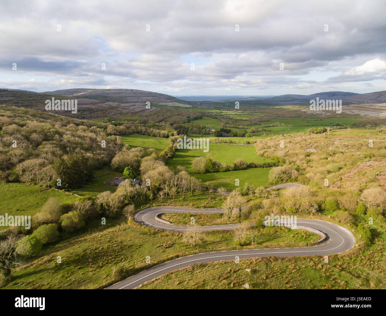 Epic Aerial view of the beautiful Irish countryside nature landscape ...