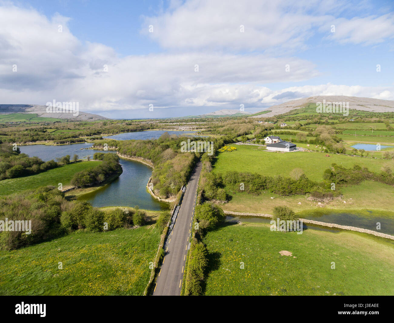Epic Aerial view of the beautiful Irish countryside nature landscape ...