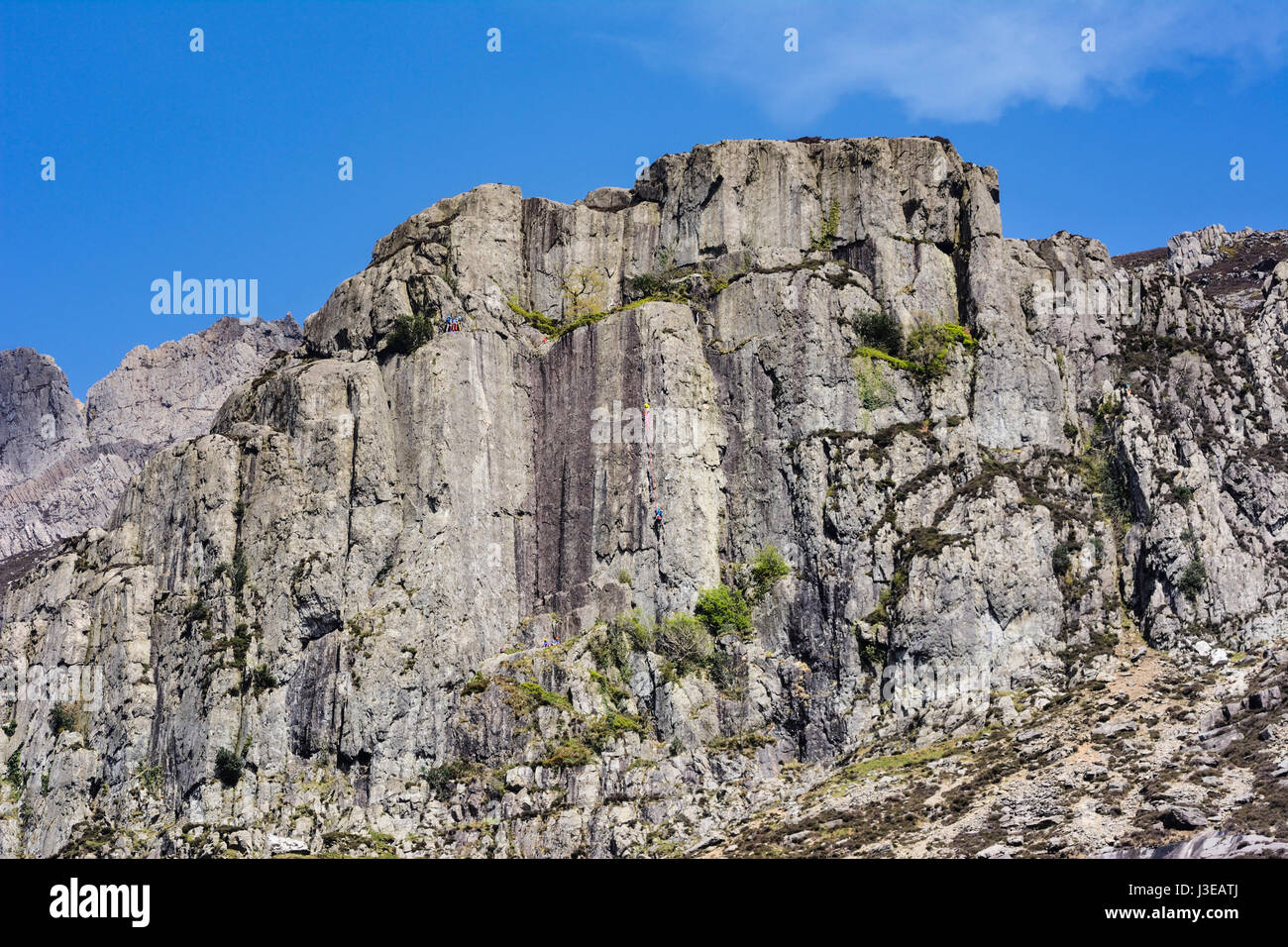 Dinas Cromlech, a formidable cliff in the Llanberis Pass in Snowdonia ...