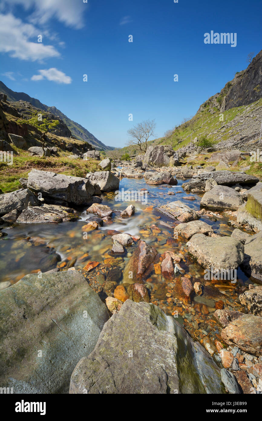 Afon Nant Peris, the river running through the rugged and scenic ...