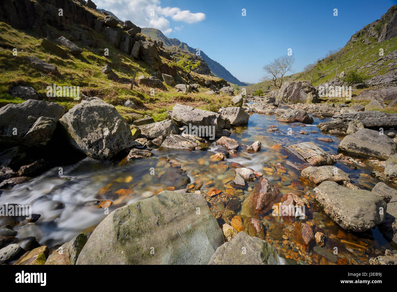 Afon Nant Peris, the river running through the rugged and scenic ...