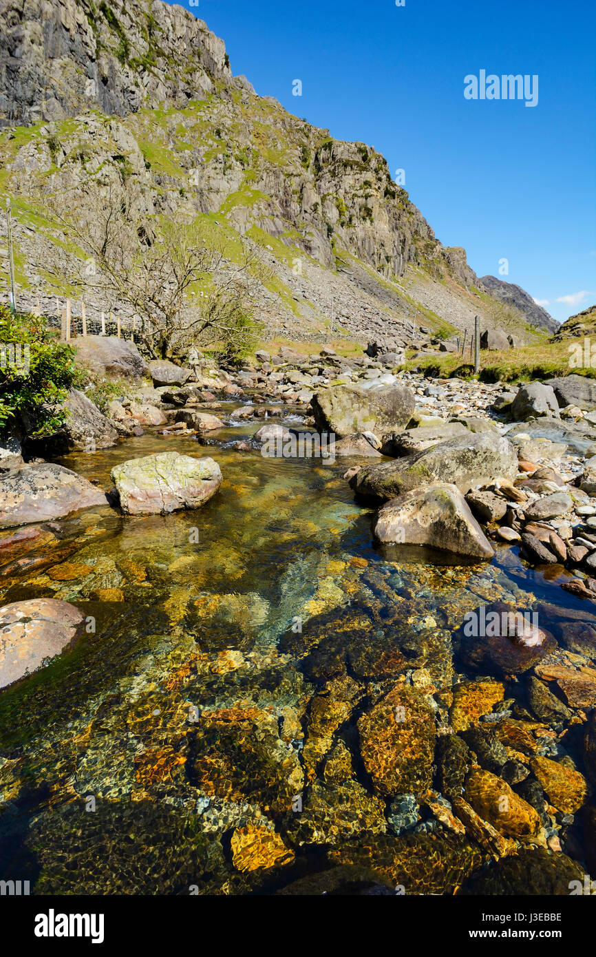 Afon Nant Peris, the river running through the rugged and scenic ...