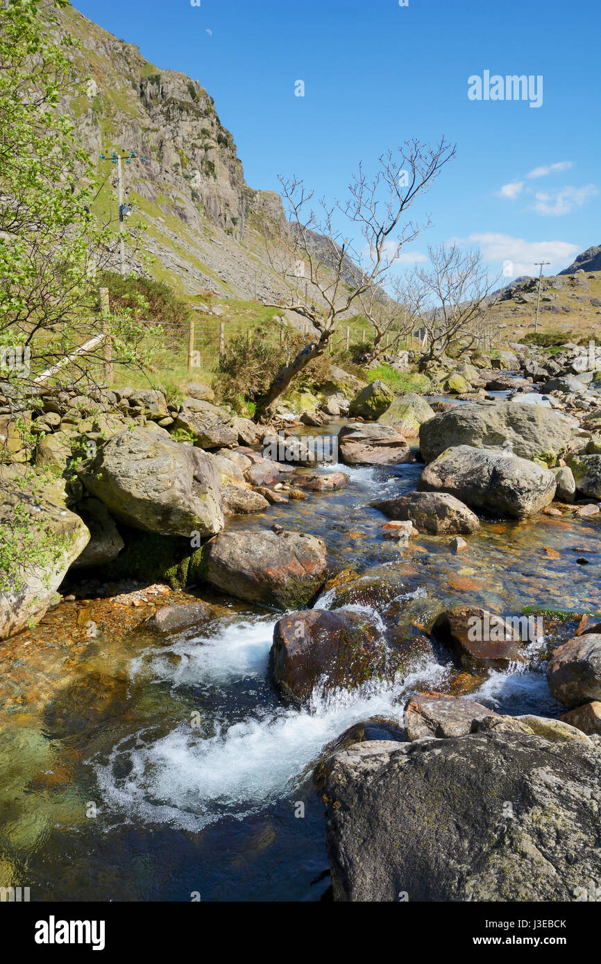 Afon Nant Peris, the river running through the rugged and scenic ...