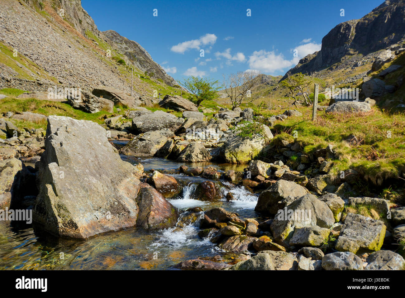Afon Nant Peris, the river running through the rugged and scenic ...
