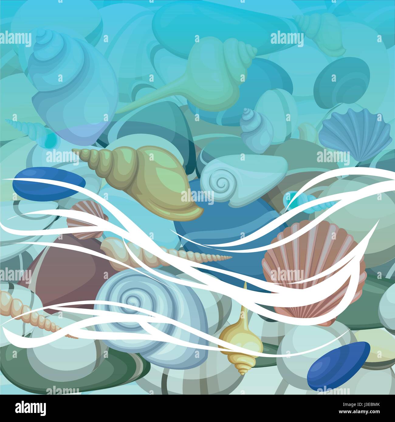 Stones frame of sea shells, vector illustration.Summer concept with ...