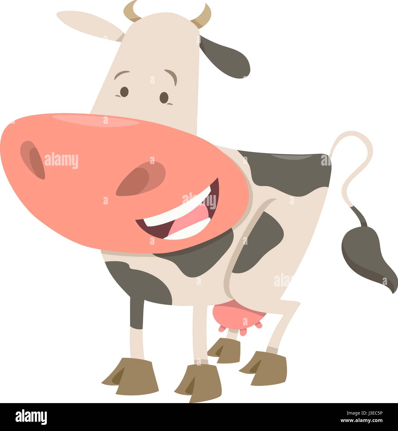 Cartoon Illustration of Happy Spotted Cow Farm Animal Character Stock ...