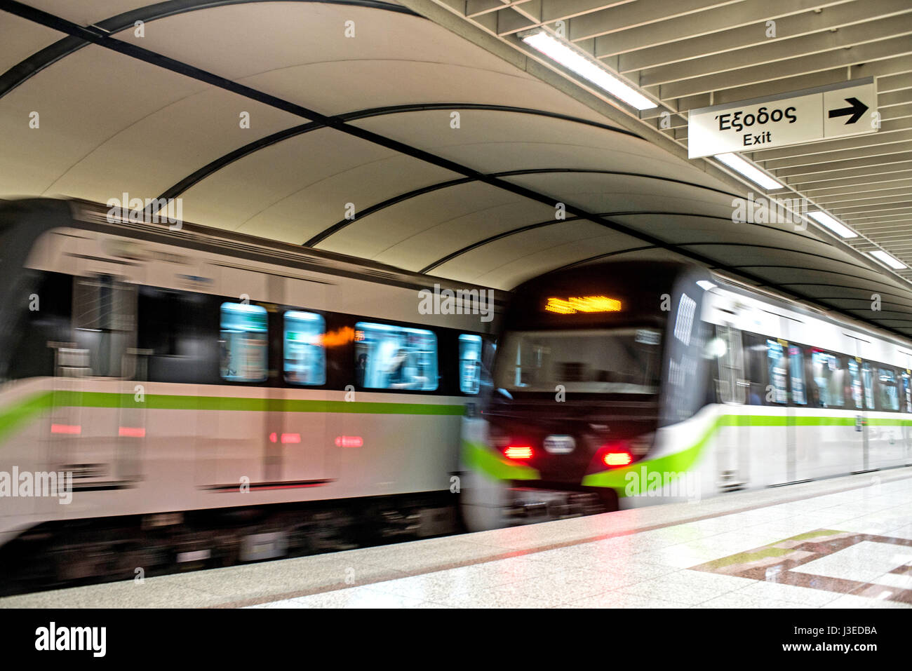 Metro train speeding up in the subway Stock Photo - Alamy