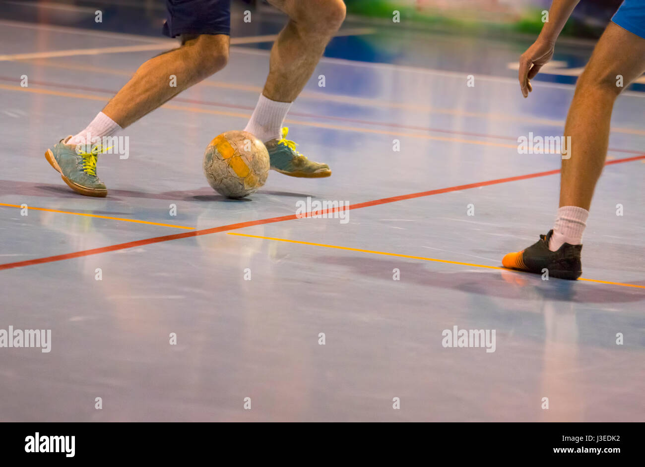 Futsal player with the ball in the sports hall Stock Photo - Alamy