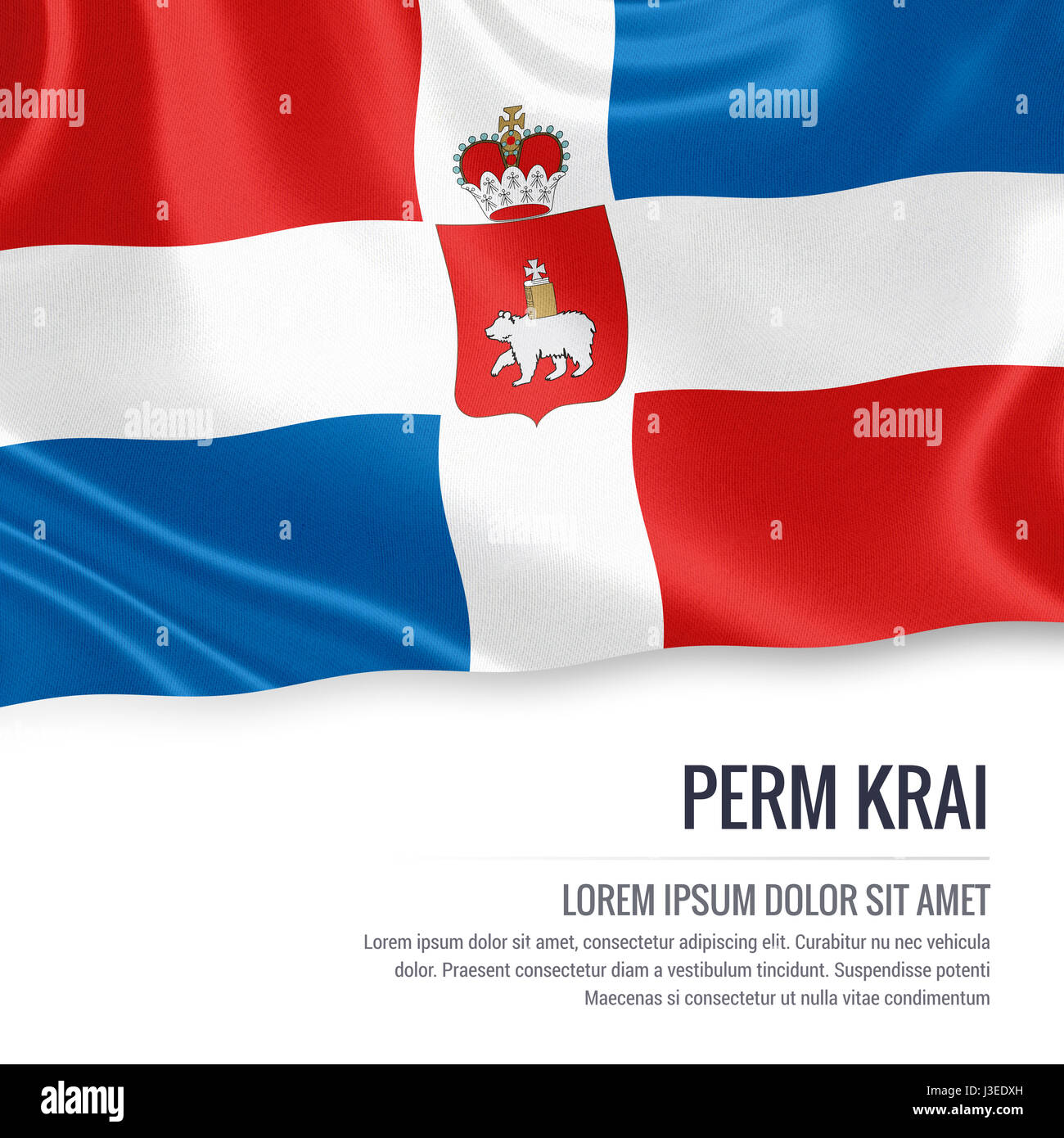 Russian state Perm Krai flag waving on an isolated white background ...