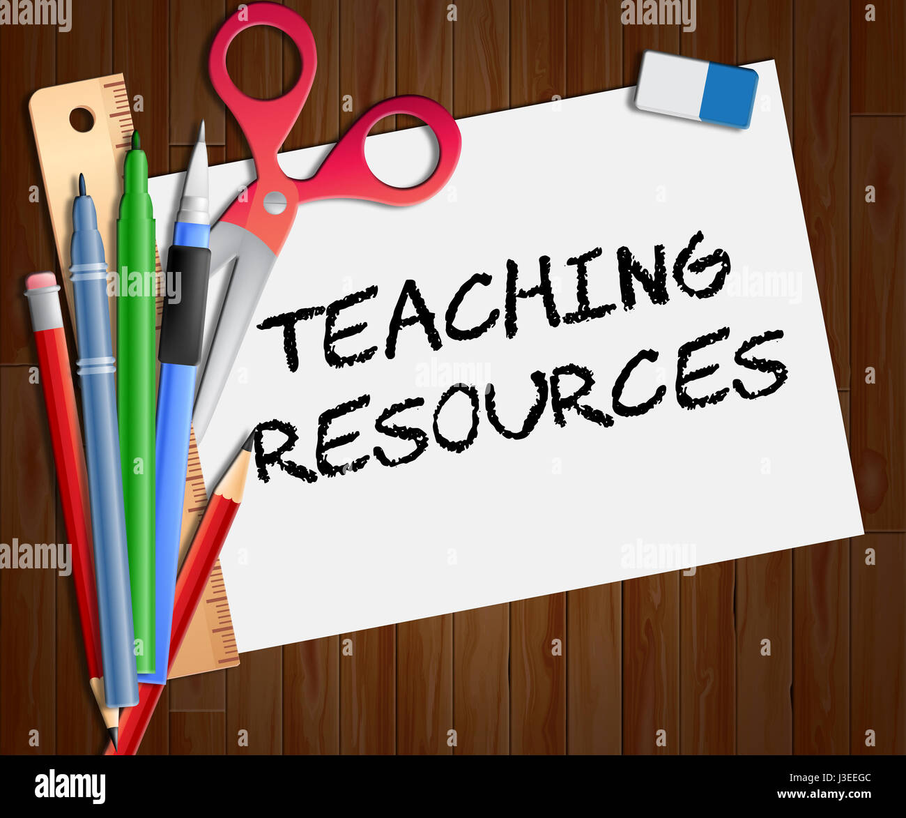 Teaching Resources Paper Showing Classroom Materials 3d Illustration ...
