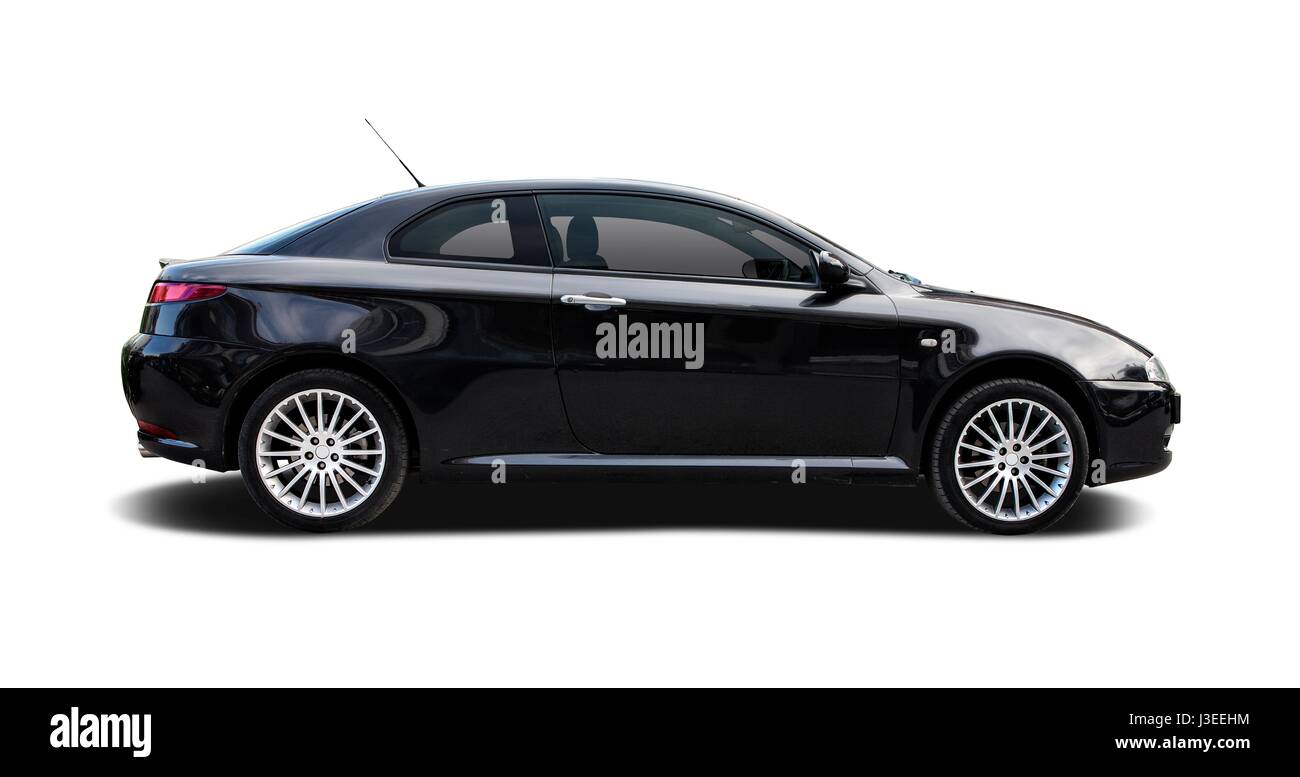 Sport black Italian coupe side view isolated on white Stock Photo - Alamy