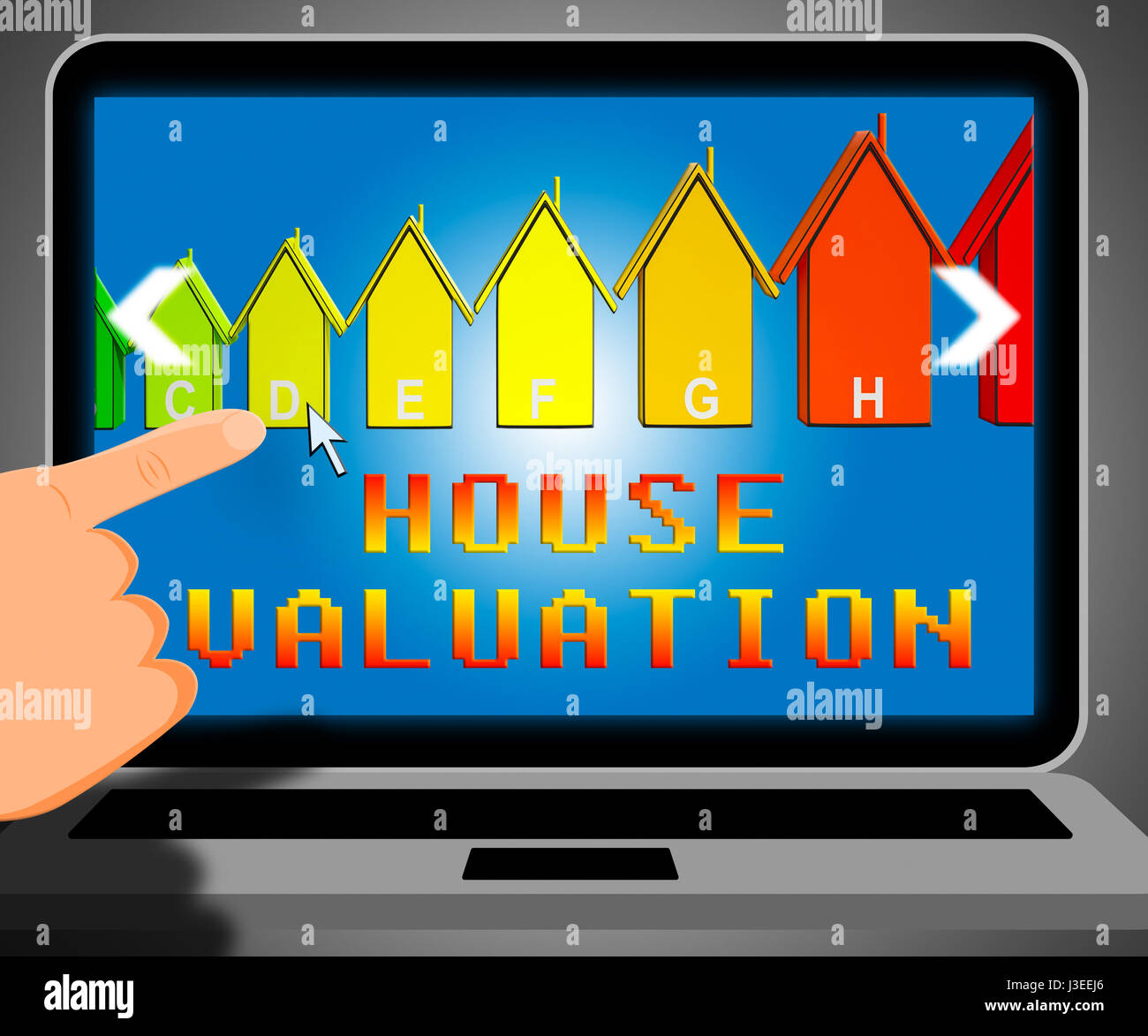 House Valuation Laptop Representing Current Price 3d Illustration Stock ...