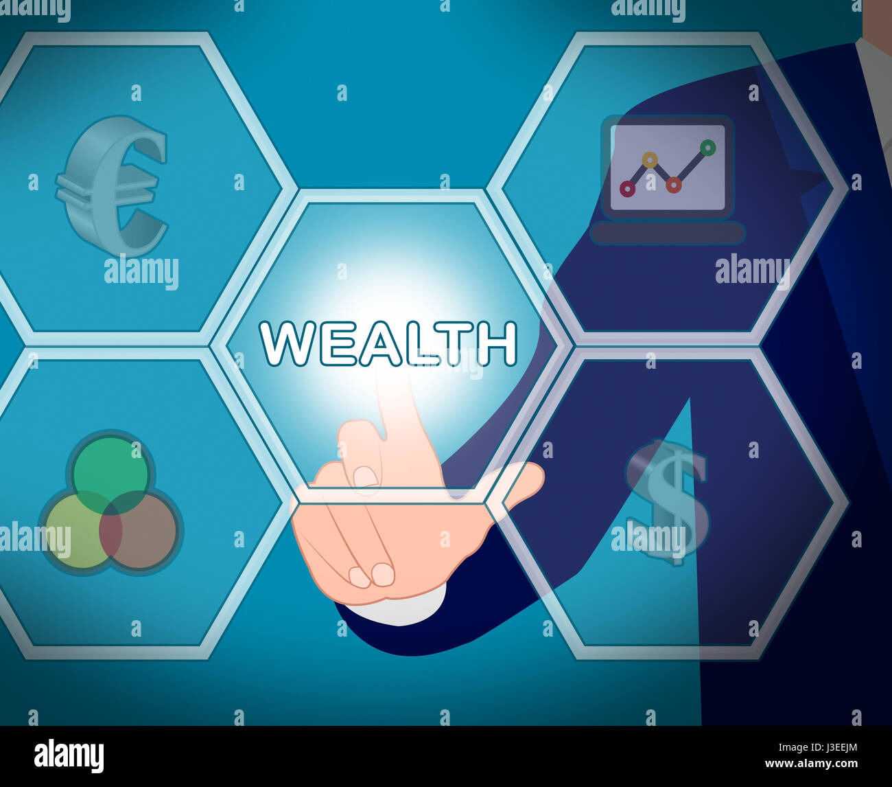 Wealth Icons Displays European Currency 3d Illustration Stock Photo - Alamy
