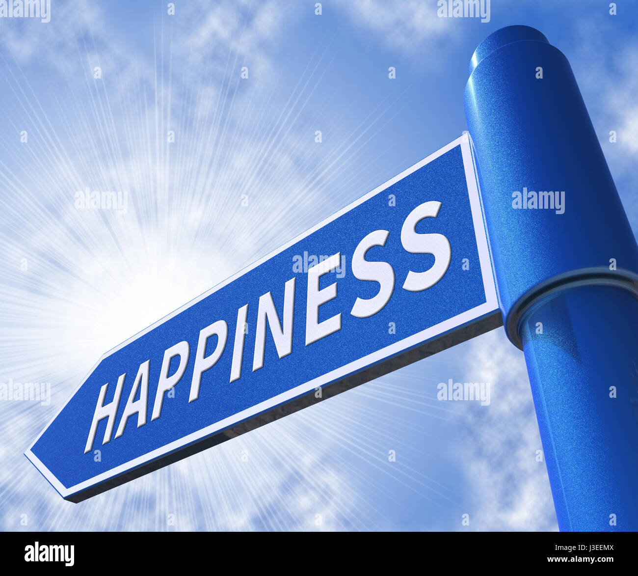 Happiness Road Sign Representing Happier Joyful 3d Illustration Stock ...