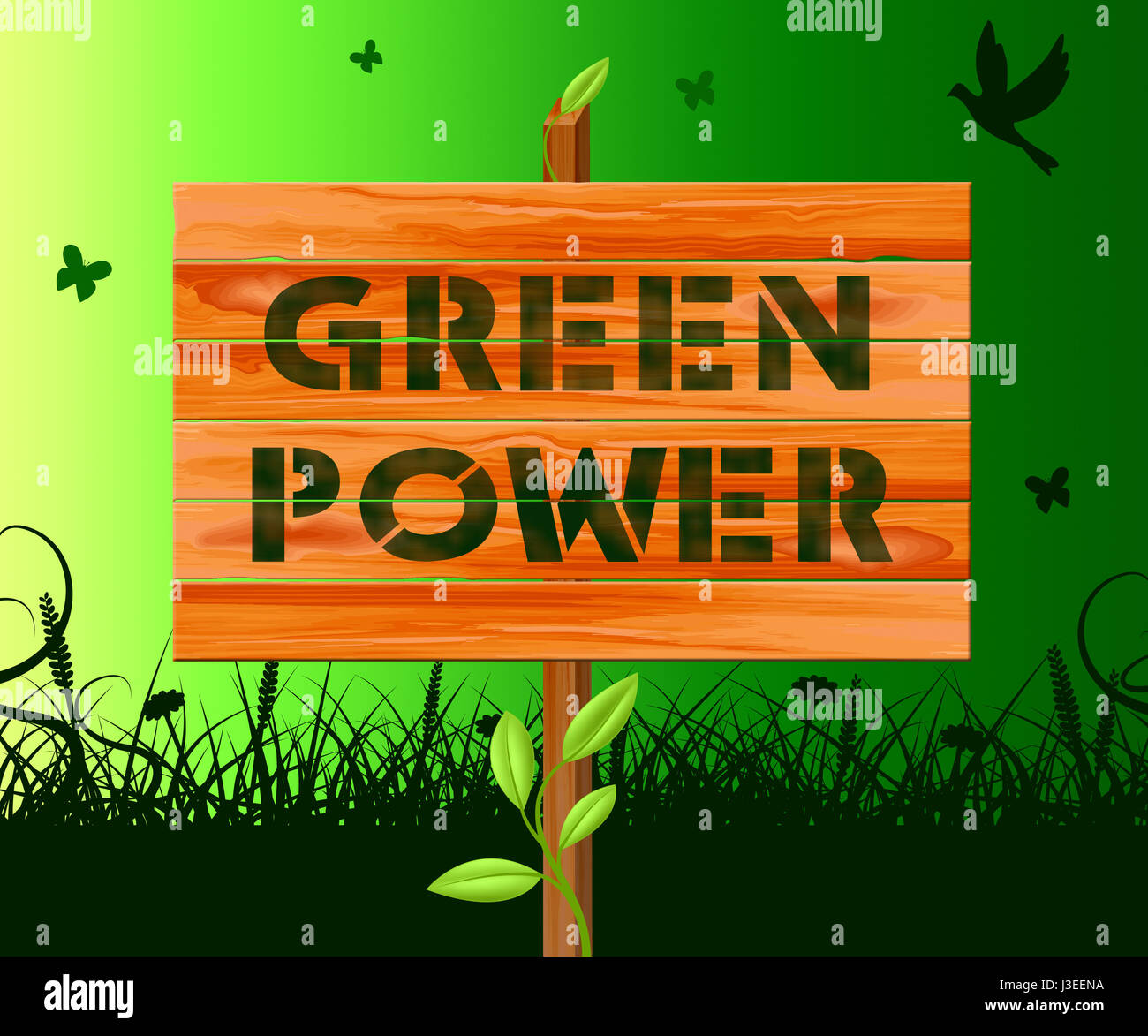 Green Power Sign Shows Eco Energy 3d Rendering Stock Photo - Alamy