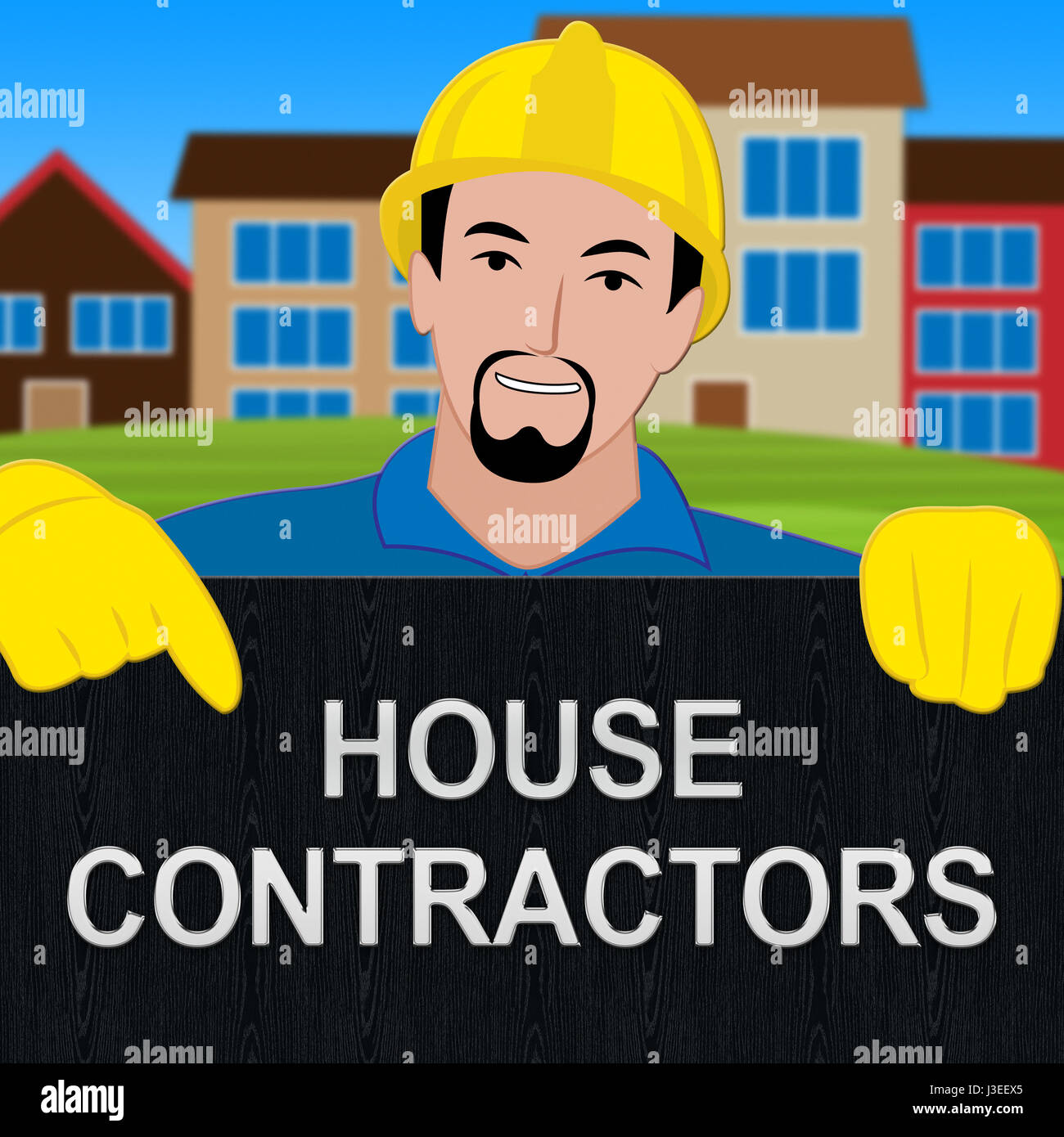 House Contractors Sign Showing Home Builders 3d Illustration Stock ...