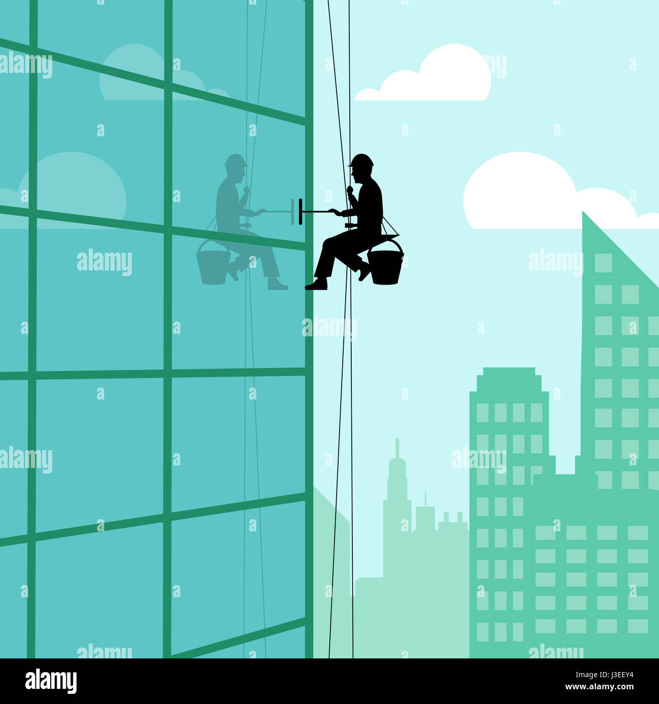 Skyscraper Window Cleaner Represents Offices Cityscape 3d Illustration ...