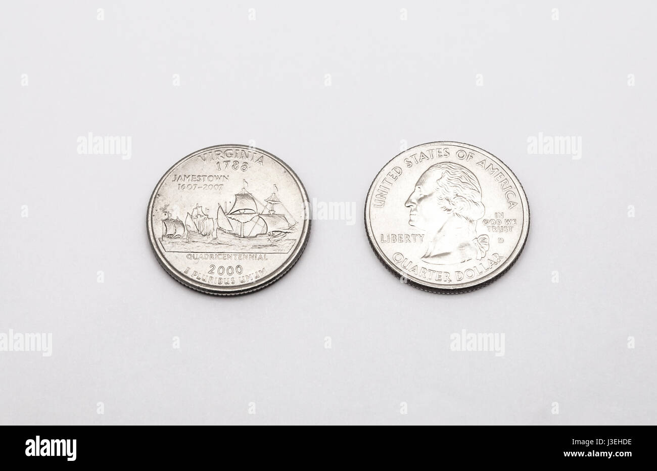 Closeup to Virginia State Symbol on Quarter Dollar Coin on White ...