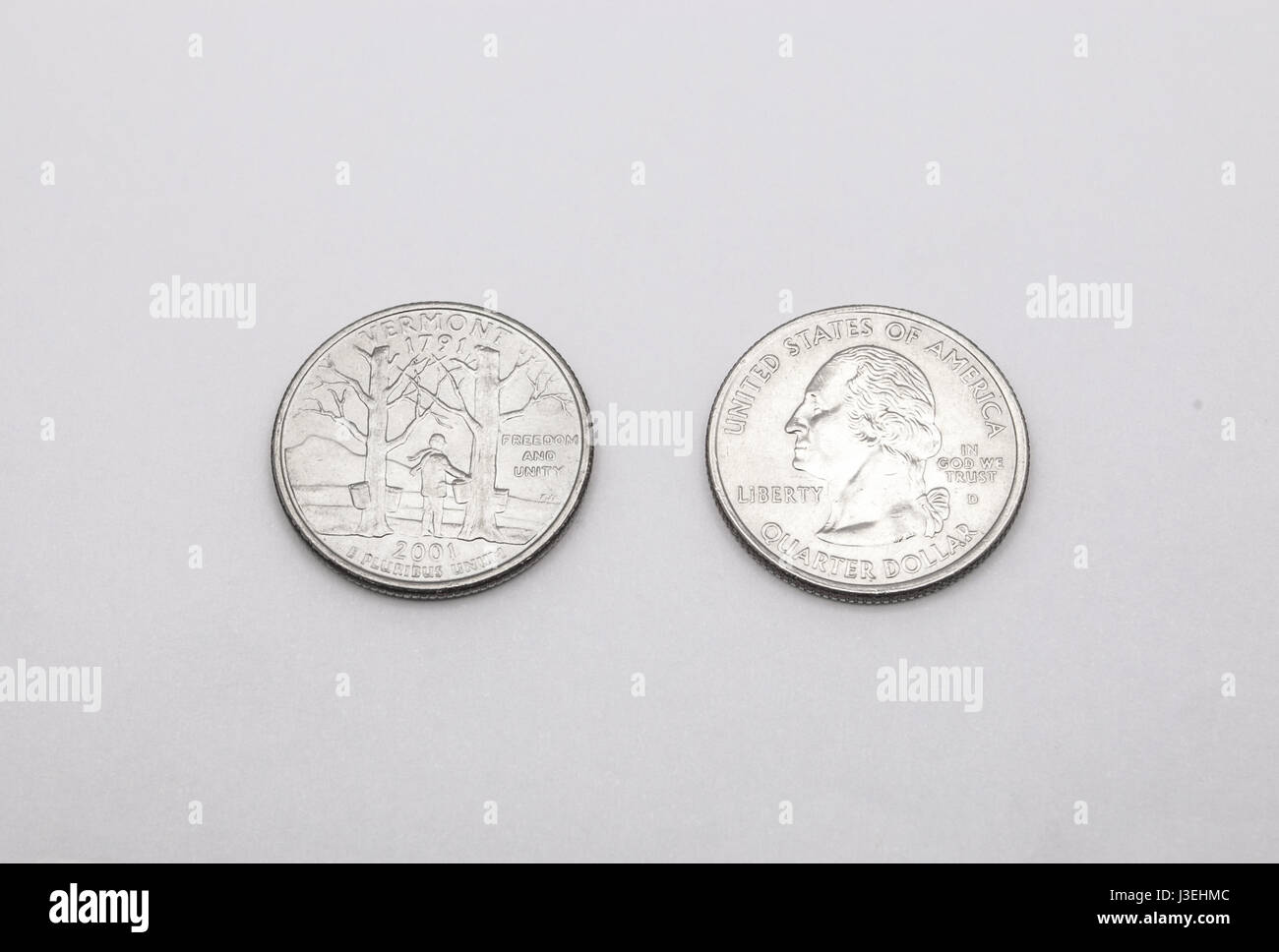 Closeup to Vermont State Symbol on Quarter Dollar Coin on White ...