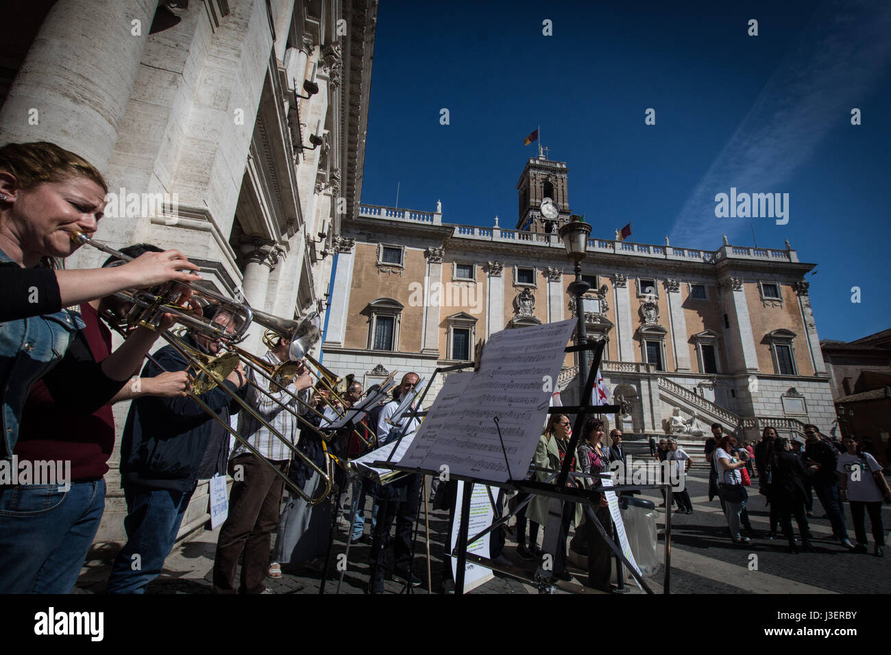 Rome, Italy. 4th May, 2017. A representation of workers, musicians and ...