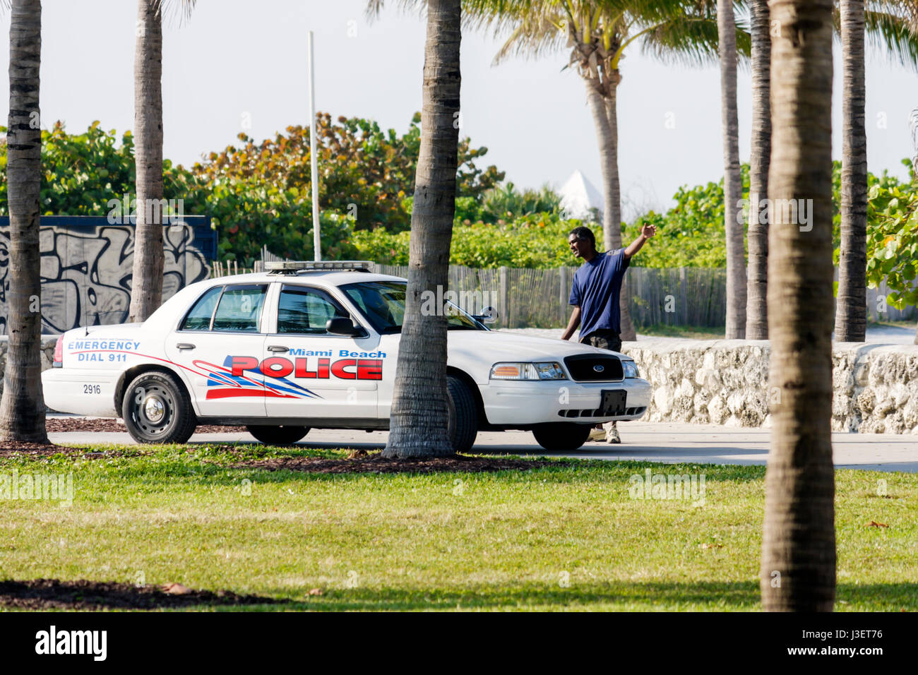 Miami Beach Florida Lummus Park Police Car Black Man Men Male Patrol