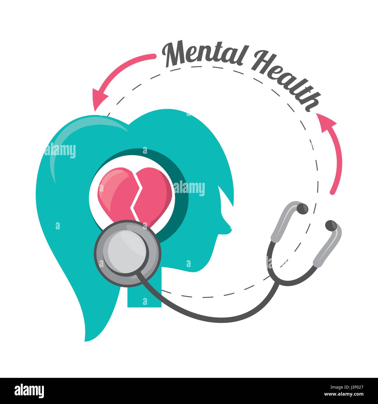 woman silhouette with heart brain and stethoscope Stock Vector Image ...