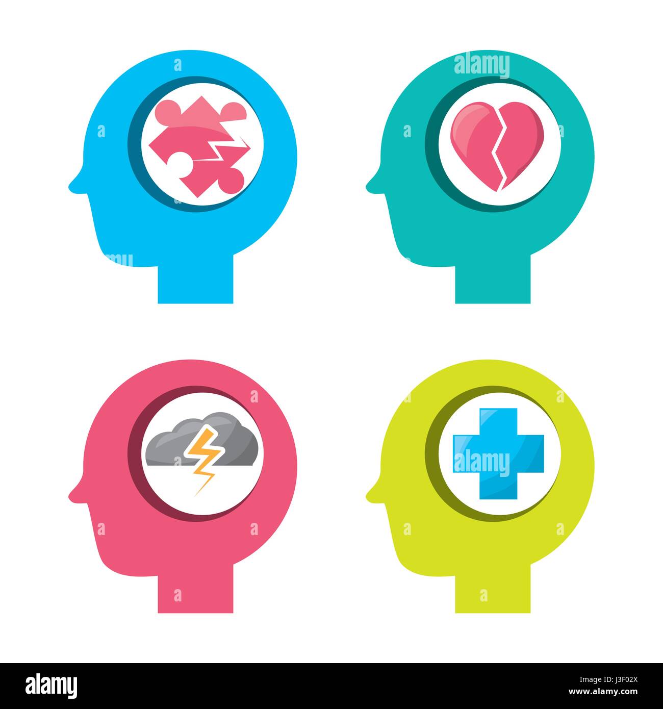 humans silhouette with healthy brains symbols Stock Vector Image & Art ...