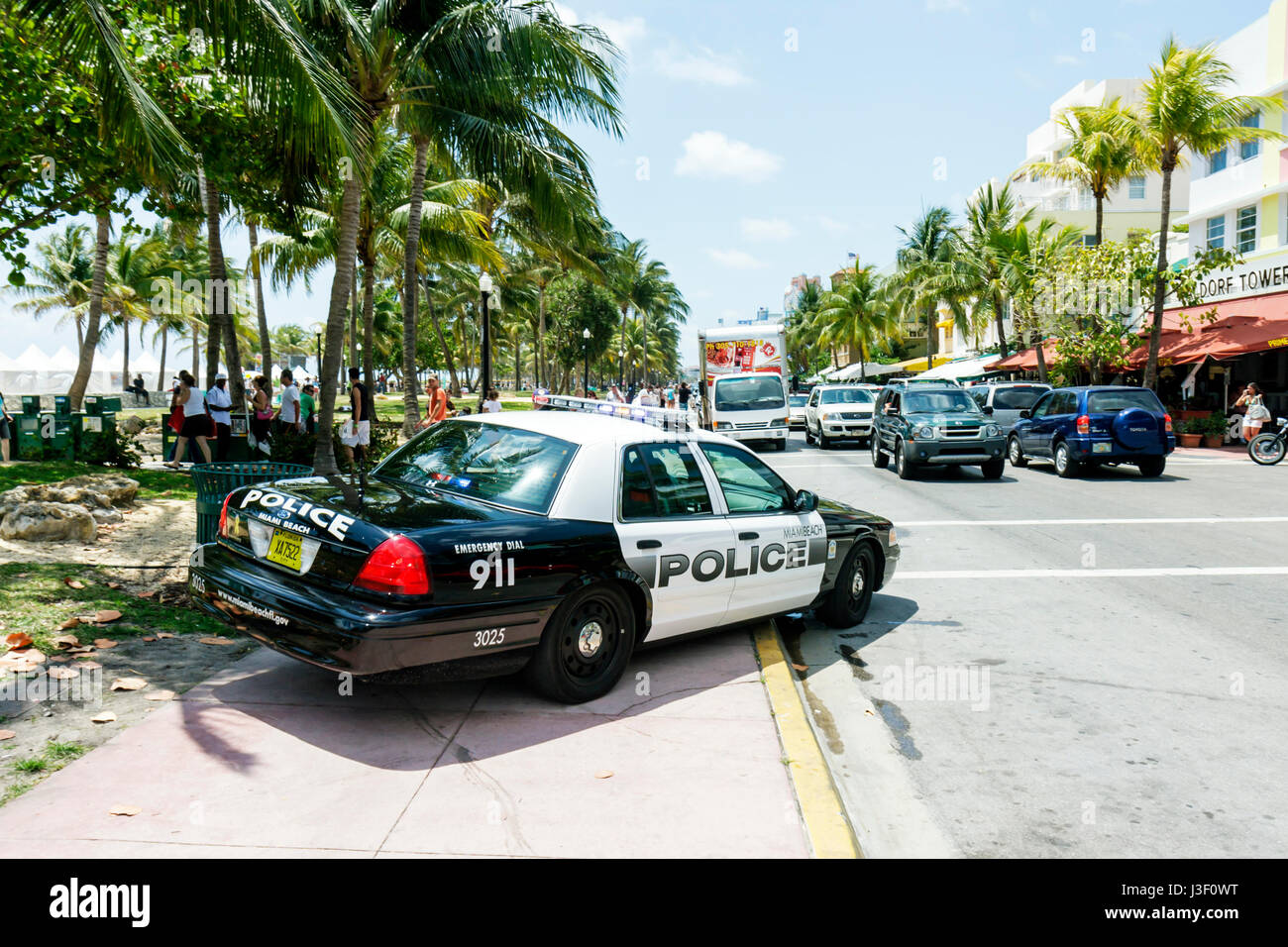 Miami Beach Florida,Ocean Drive,police car cars,department,visitors ...