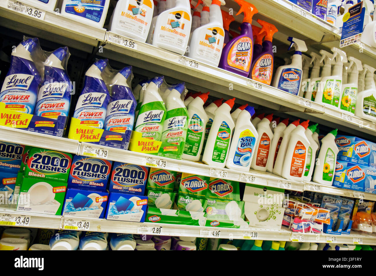 Cleaning products on supermarket shelves High Resolution Stock ...
