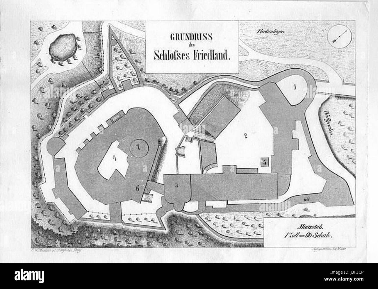 This historical document presents the plan of Friedland Frydlant Castle ...