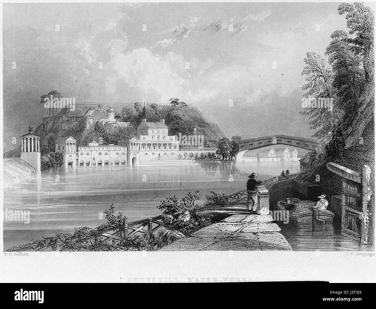 This image features a cropped view of the Fairmount Waterworks in ...