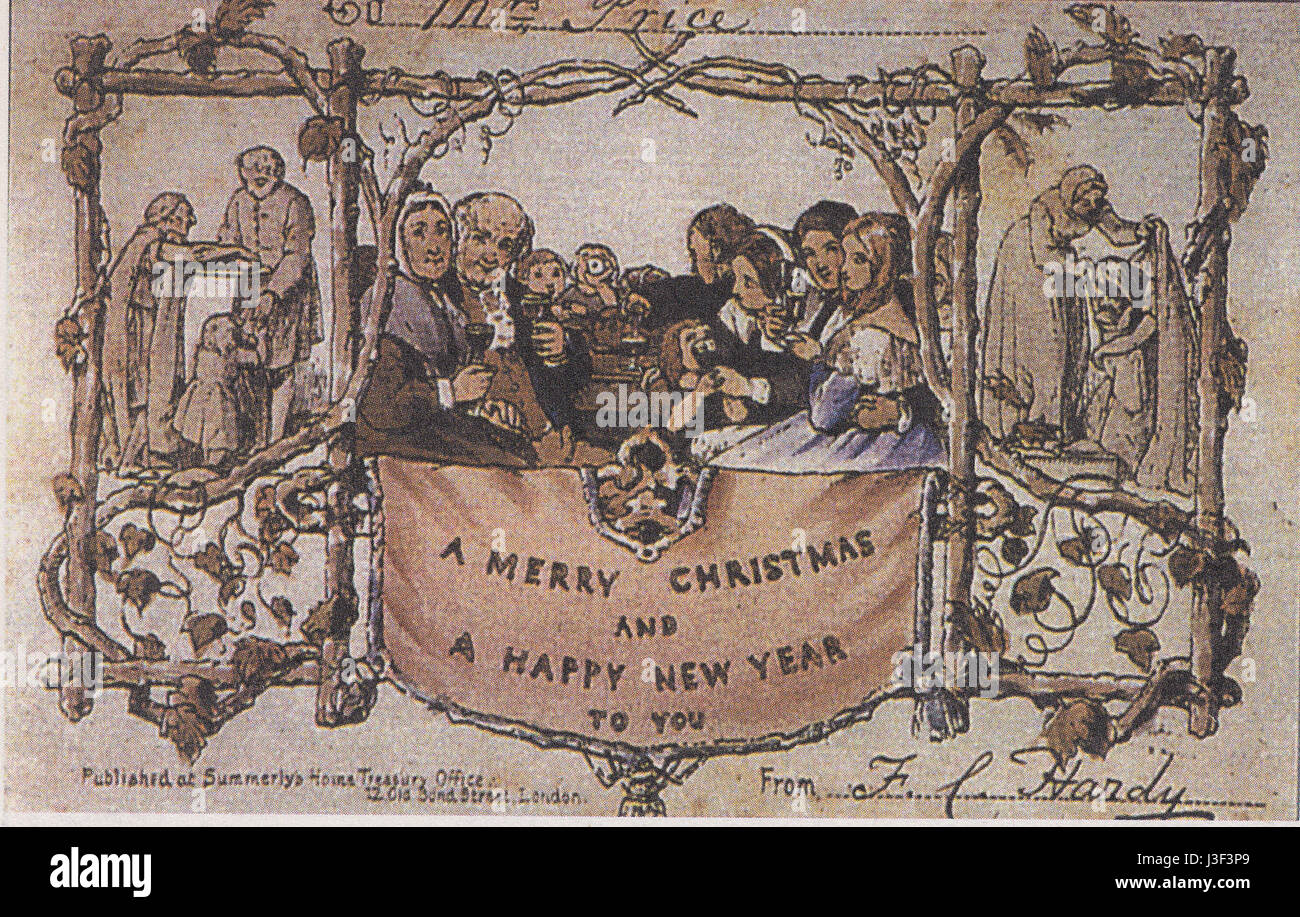 A 19th-century postcard depicting a Christmas scene from 1843 ...