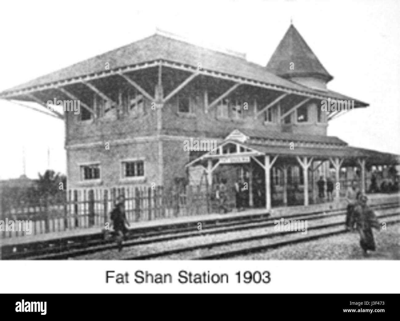 This historical photograph features Fatshan Station in January 1906 ...
