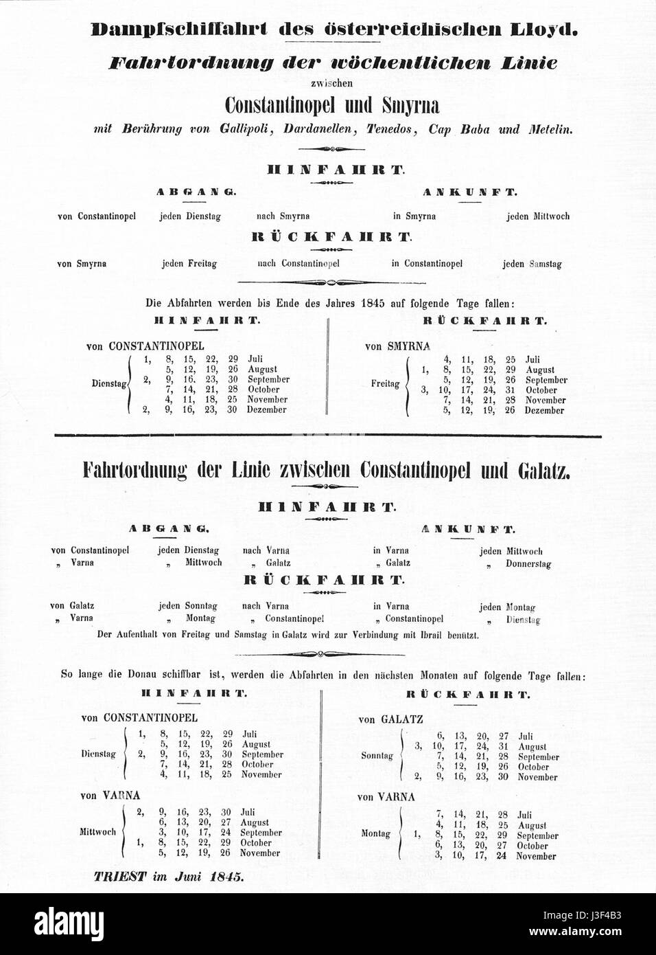Fahrplan 1845 OeLloyd refers to a historical timetable from 1845 ...