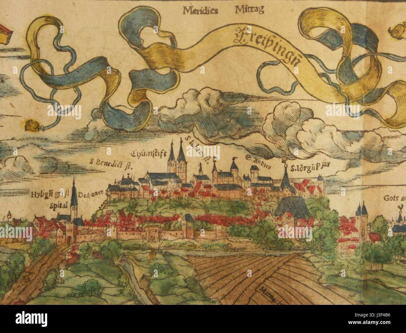 A close-up view of Freising, Germany, around 1600, showing detailed ...
