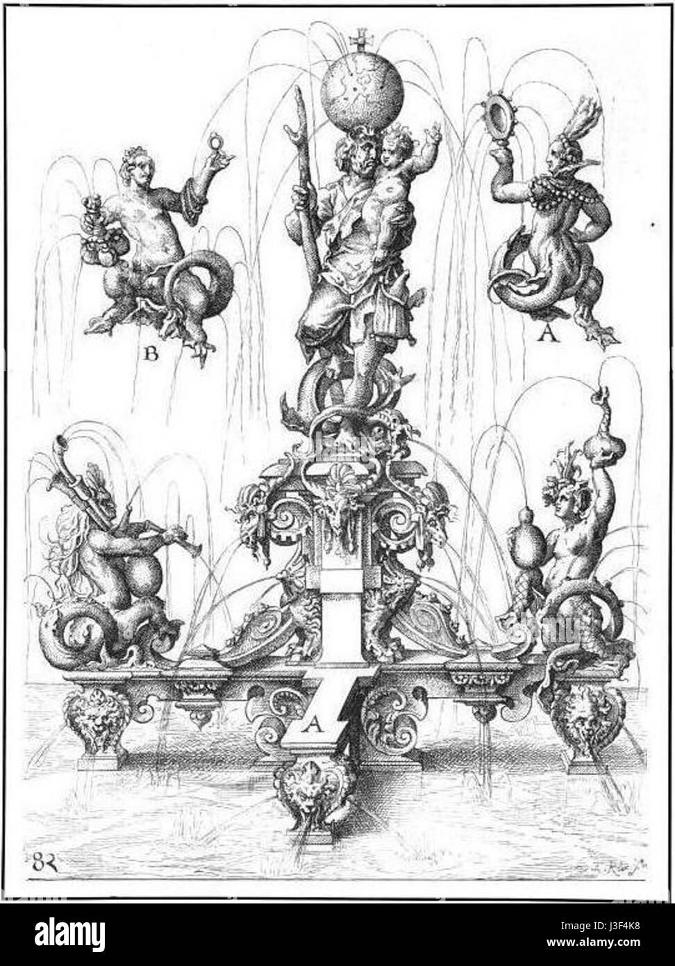 This illustration shows a fountain with Saint Christopher, as depicted ...