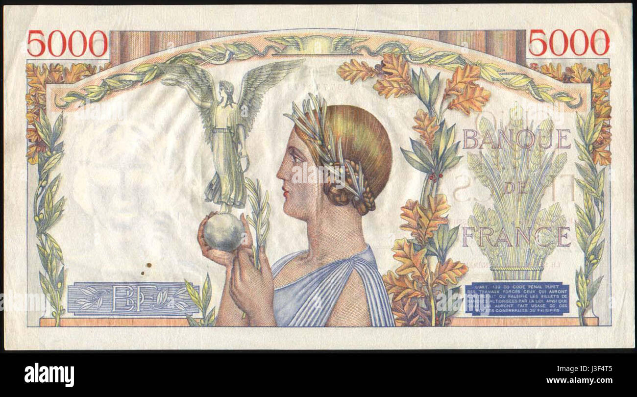 This title refers to a 5000 Francs banknote issued in France in 1939 ...