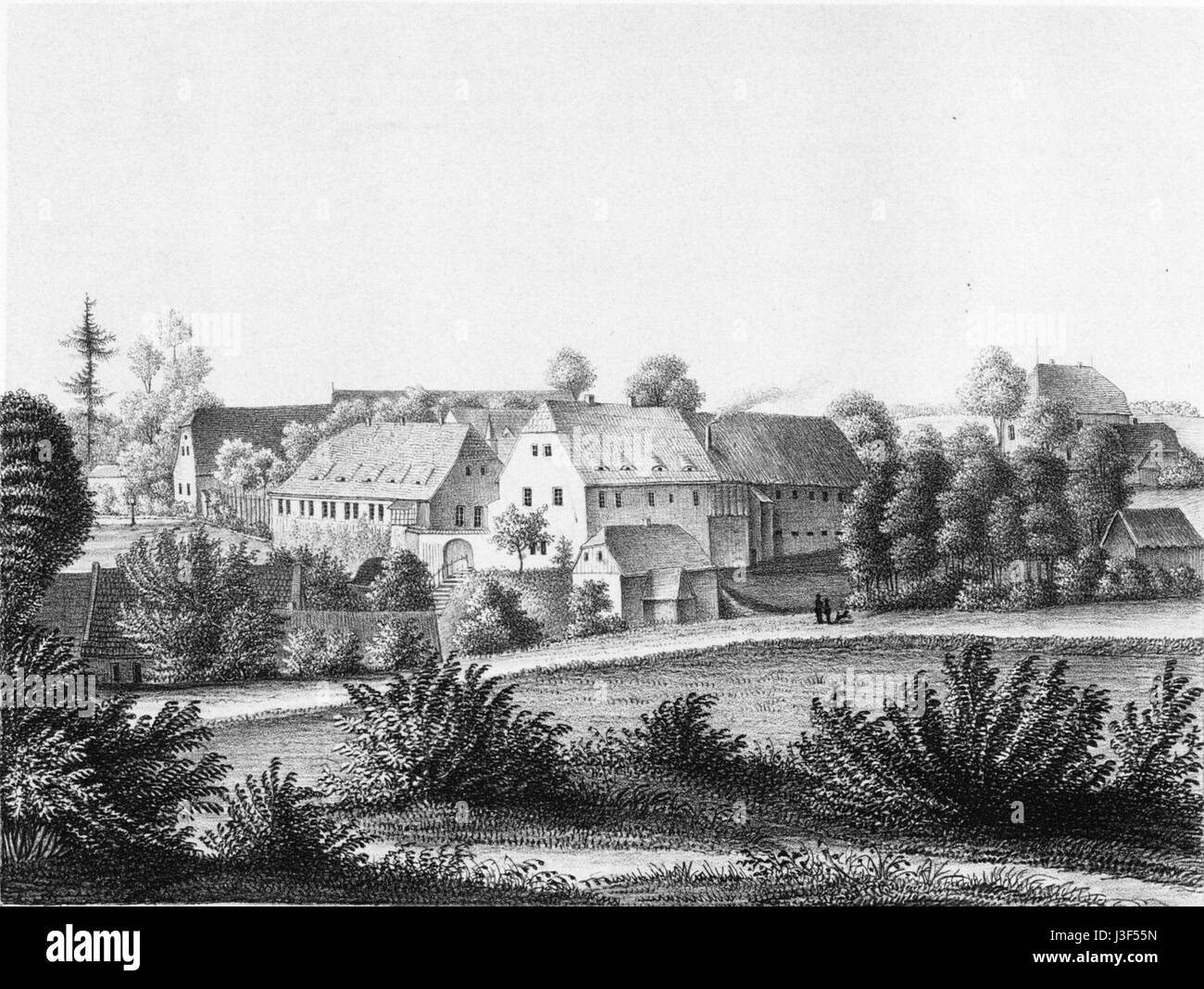 This 1850 lithograph by Heise depicts the city of Frankenthal, Germany ...