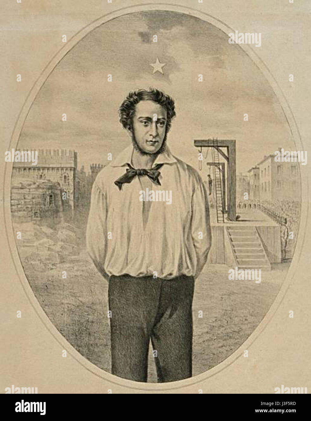 A lithograph from 1875 depicting Ciro Menottiâ€™s execution, an Italian ...