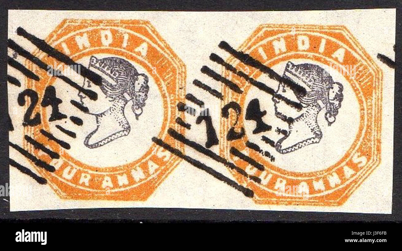 Forged 1854 four anna stamps of India Stock Photo - Alamy
