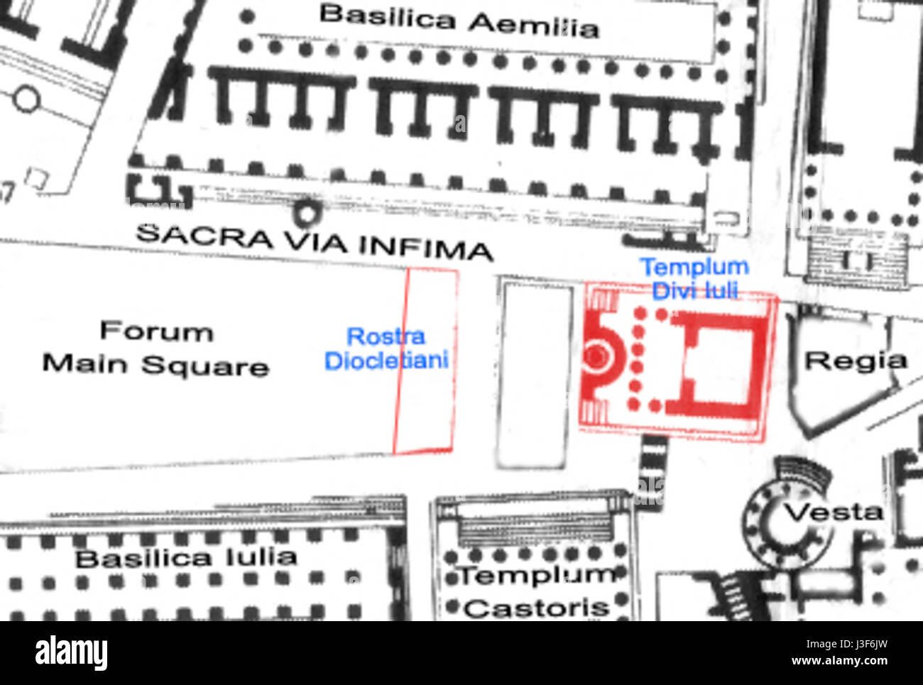 The Forum Romanum (Roman Forum) plan showing the Templum Divi Iuli ...