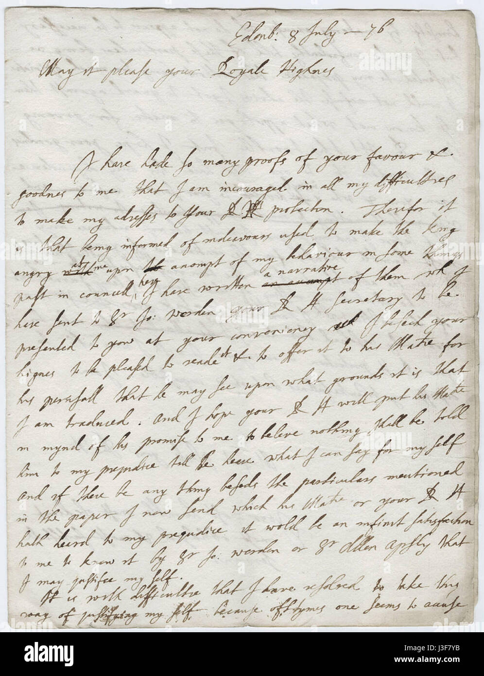 This letter, dated July 8, 1676, is addressed to 'Your Royal Highness ...